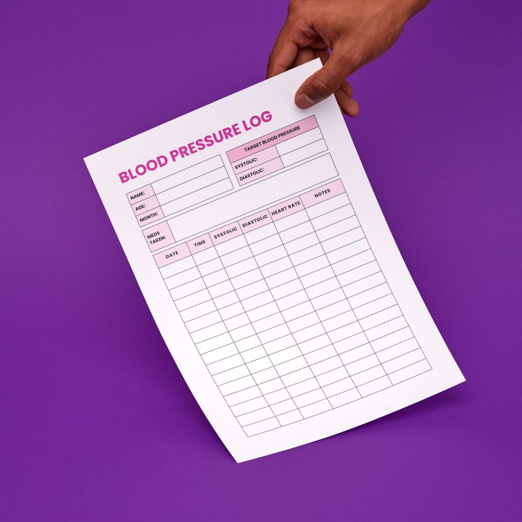 Blood Pressure Tracker Sheet Printable Blood Pressure Log, Blood ...