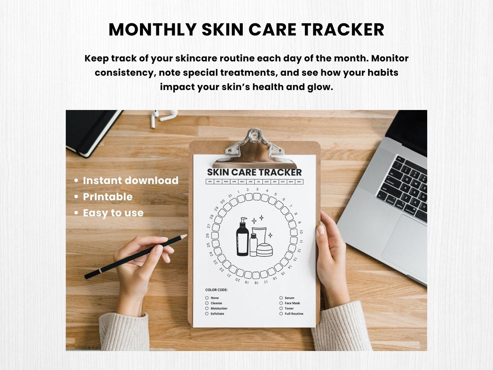 Skin Care Tracker Printable Daily Beauty Routine Planner Self Care ...