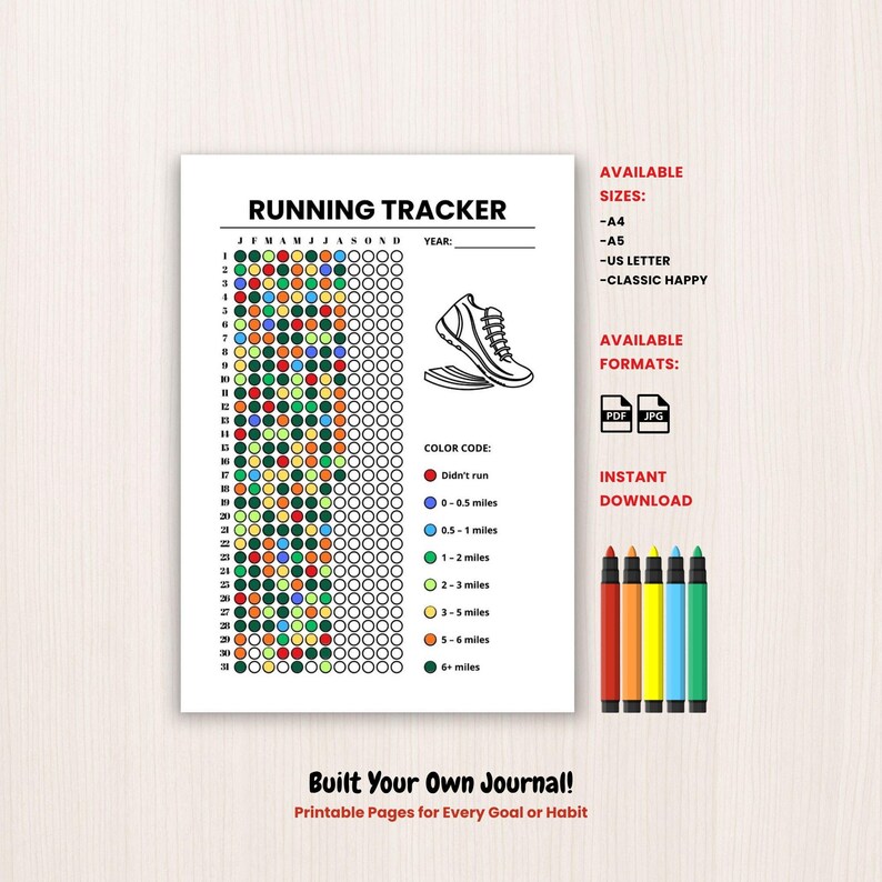 Running Tracker Yearly Printable Miles Tracker Daily Run Log Mileage ...