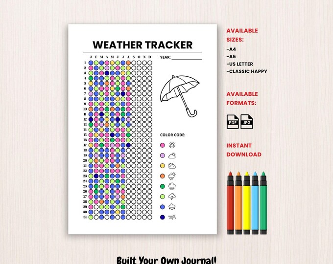 Daily Weather Tracker Chart Printable | New Year Weather Graph Weekly ...