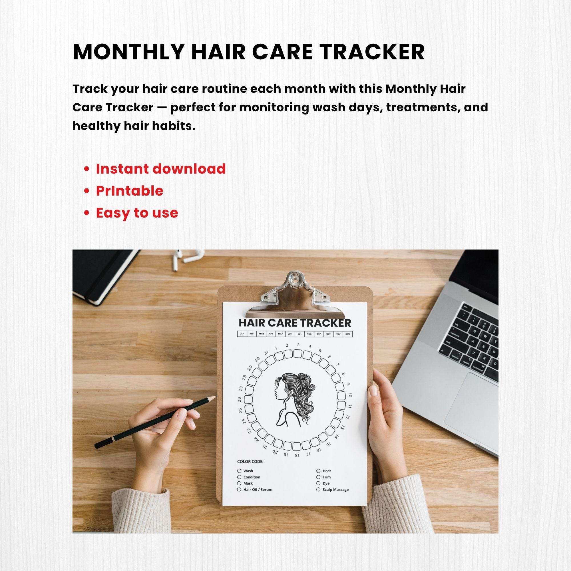 Hair Care Tracker Printable Monthly Habit Tracker Beauty Routine ...