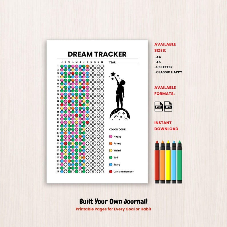 Dream Journal Page Yearly, Printable Dream Tracker, Daily Dream Log ...