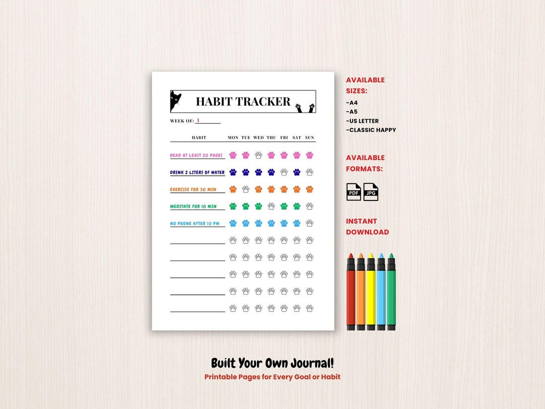 CAT Habit Tracker Printable Weekly Task Planner Daily Routine Checklist ...