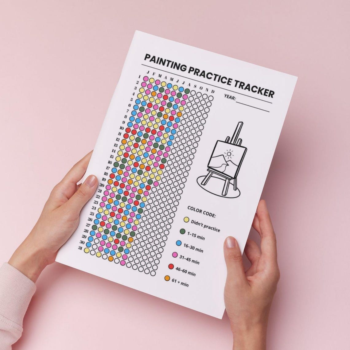 Painting Tracker Yearly, Printable Painting Practice Log, Digital ...