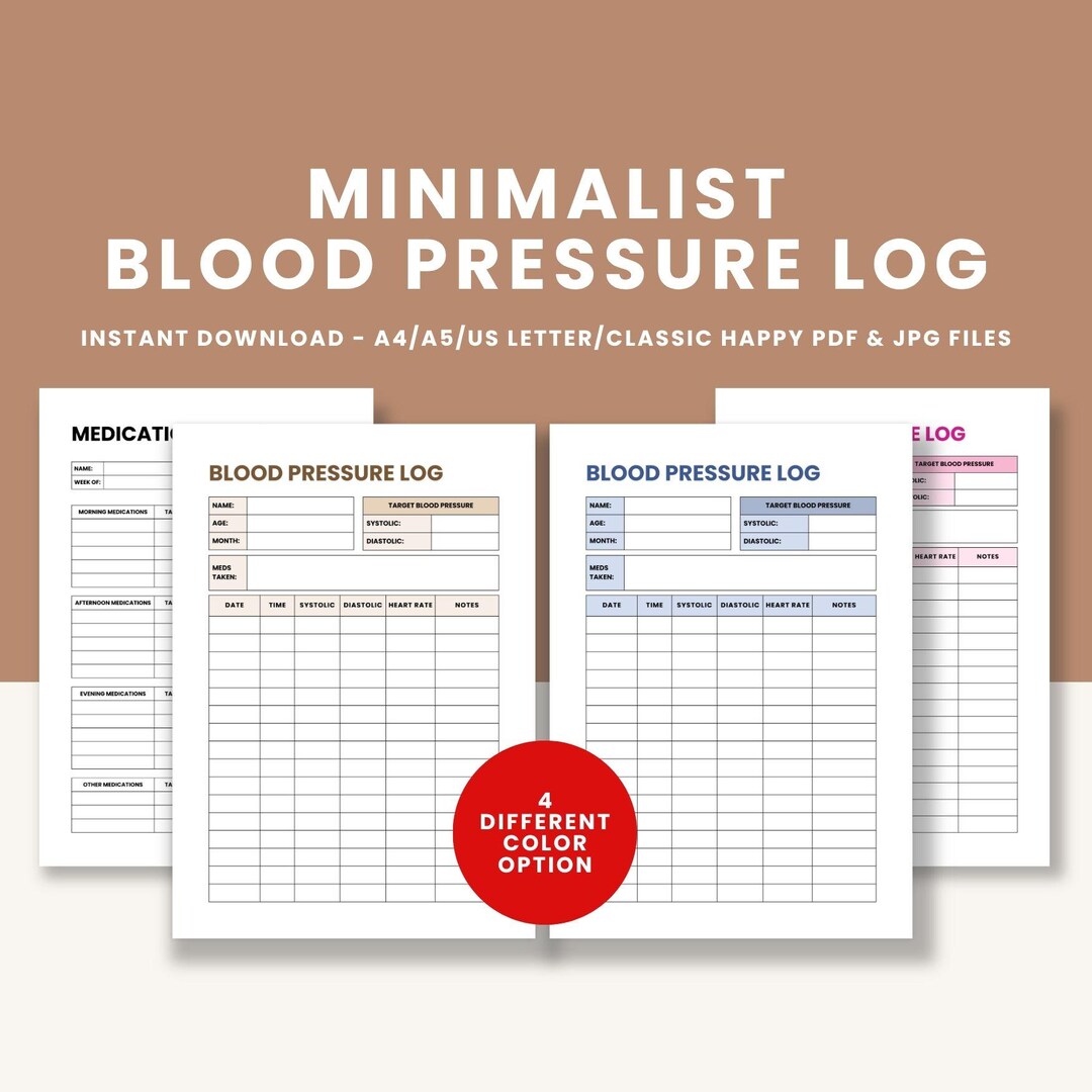 Blood Pressure Tracker Sheet Printable Blood Pressure Log, Blood ...