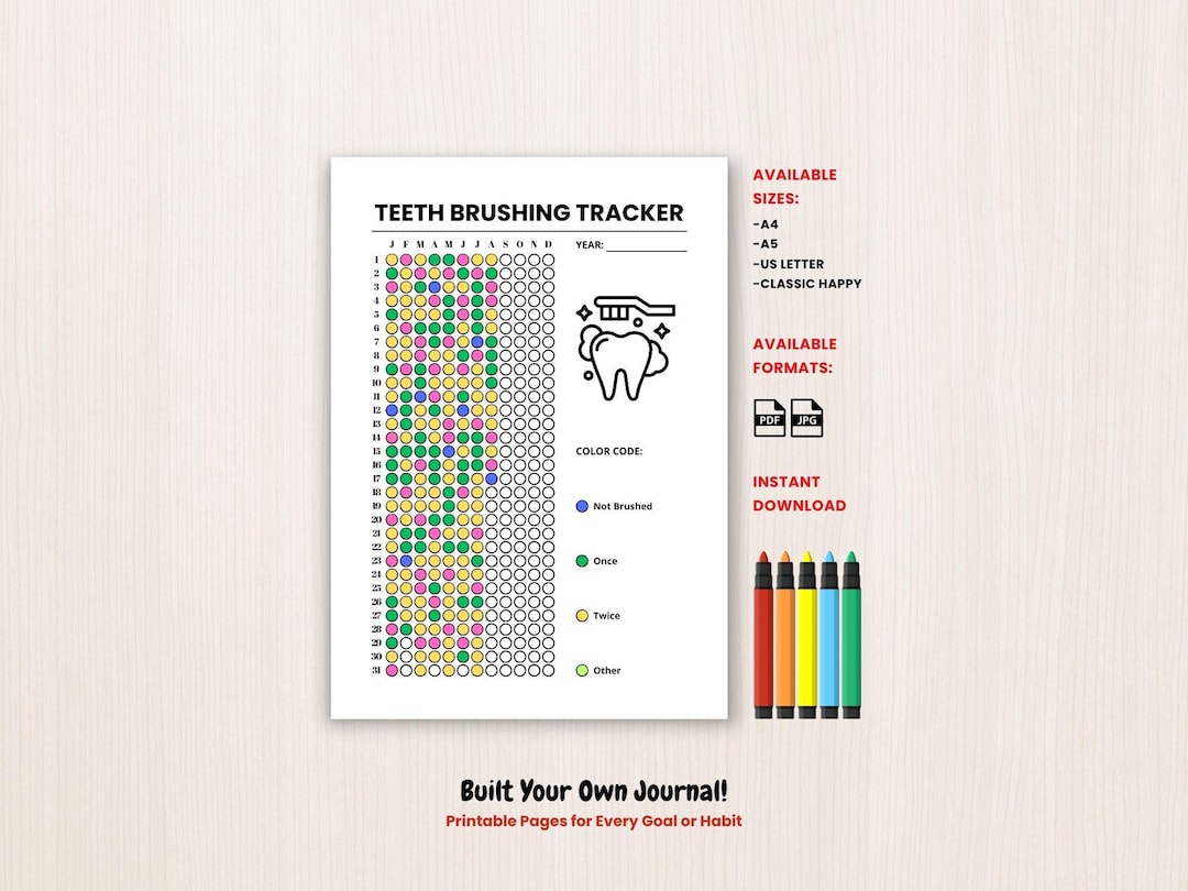 Teeth Brushing Tracker Printable Dental Hygiene Log Kids Tooth Brushing ...