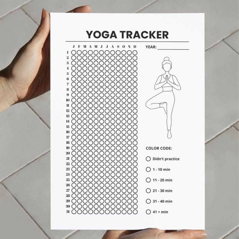 Yoga Tracker Printable Daily Practice Log Yearly Exercise Journal Page ...