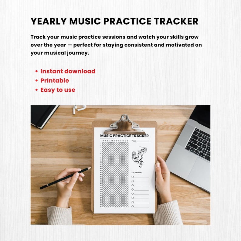 Music Tracker Printable Yearly Instrument Practice Log Daily Voice ...