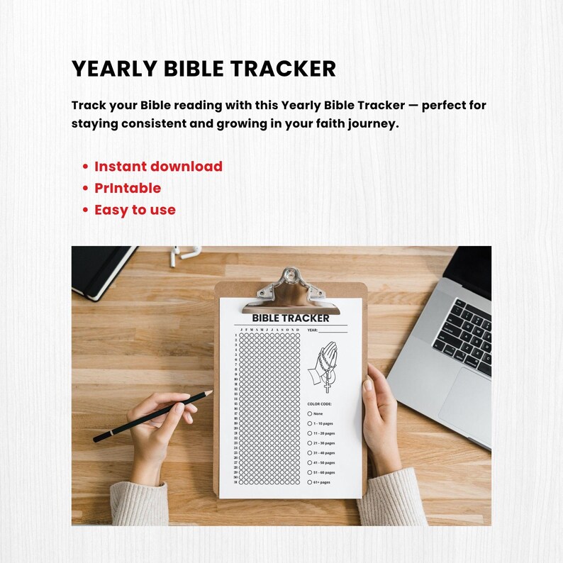 Bible Tracker Yearly Printable Bible Study Journal Page Daily Scripture ...