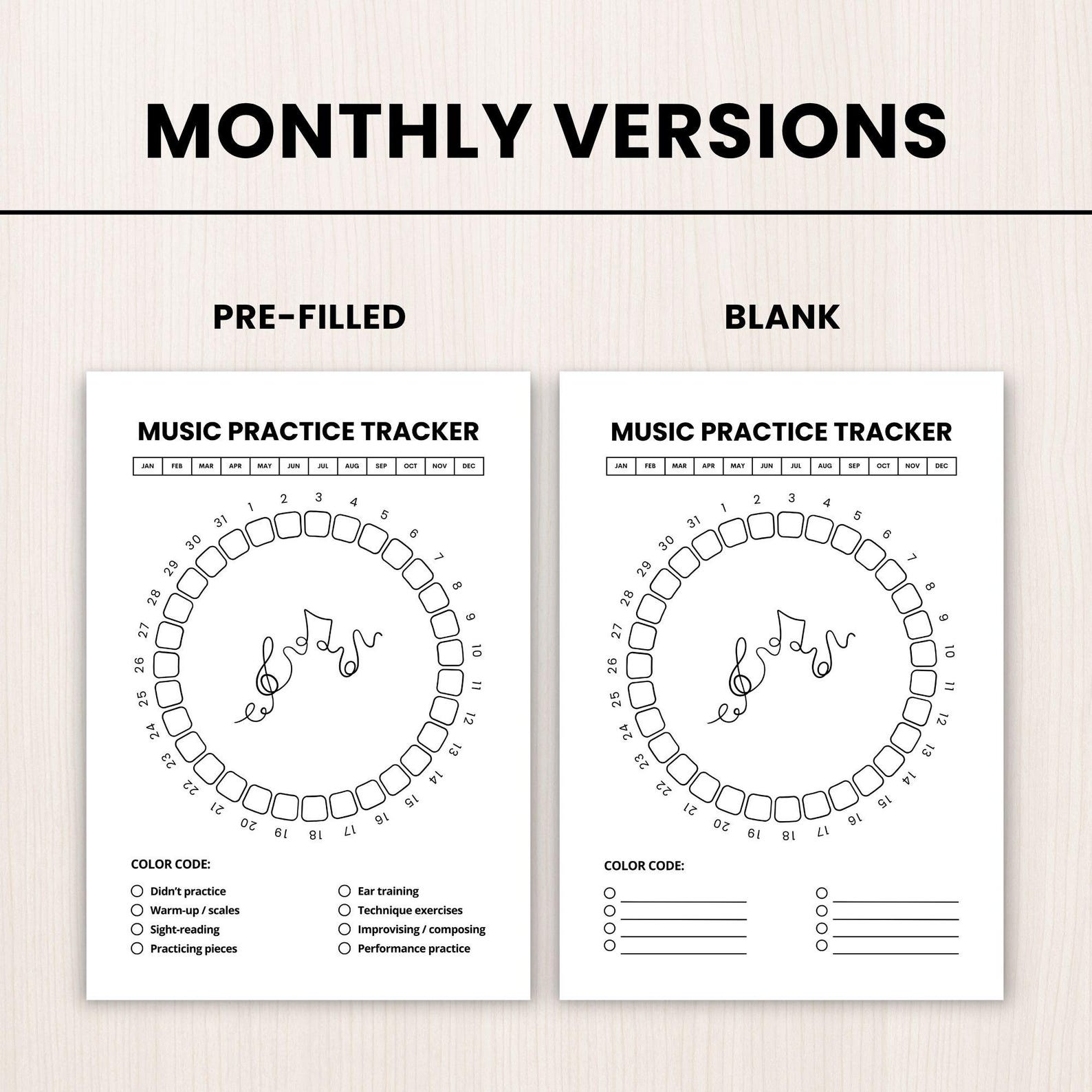 Music Tracker Printable Monthly Instrument Practice Log Daily Voice ...