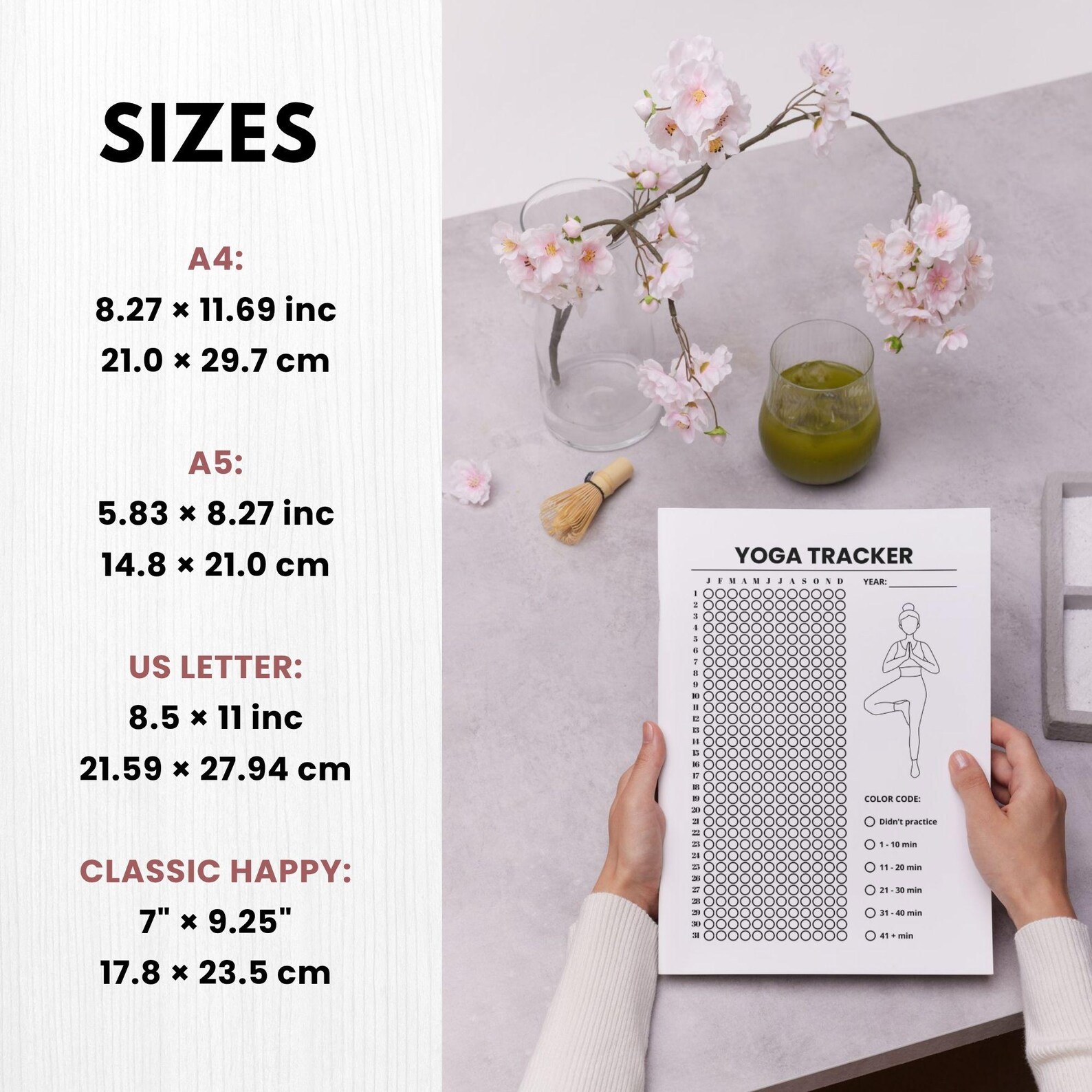 Yoga Tracker Printable Daily Practice Log Yearly Exercise Journal Page ...