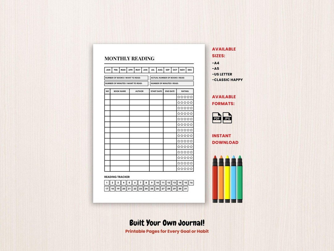 Monthly Book Tracker Printable Reading Log Reading Journal Page Simple ...