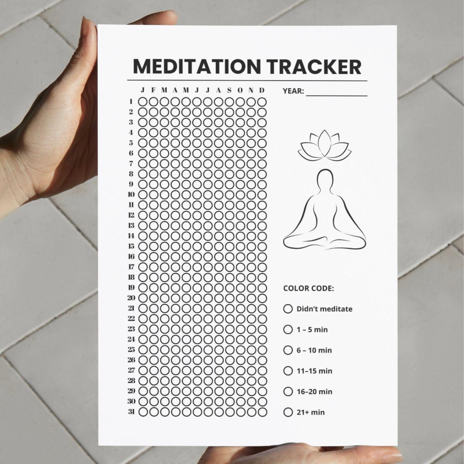 Meditation Tracker Printable Yearly Practice Log Spiritual Growth ...