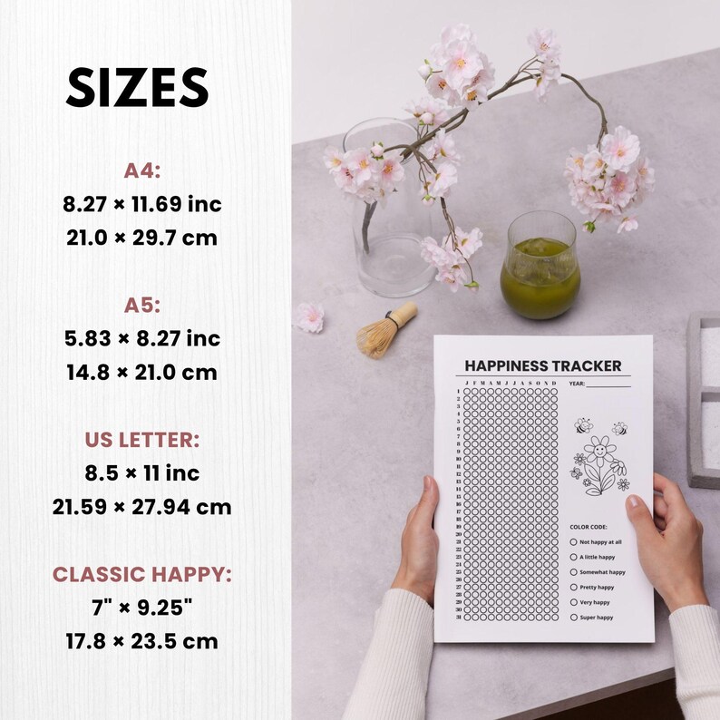 Happiness Tracker Printable Mood Tracker Yearly Positive Habit Tracker ...