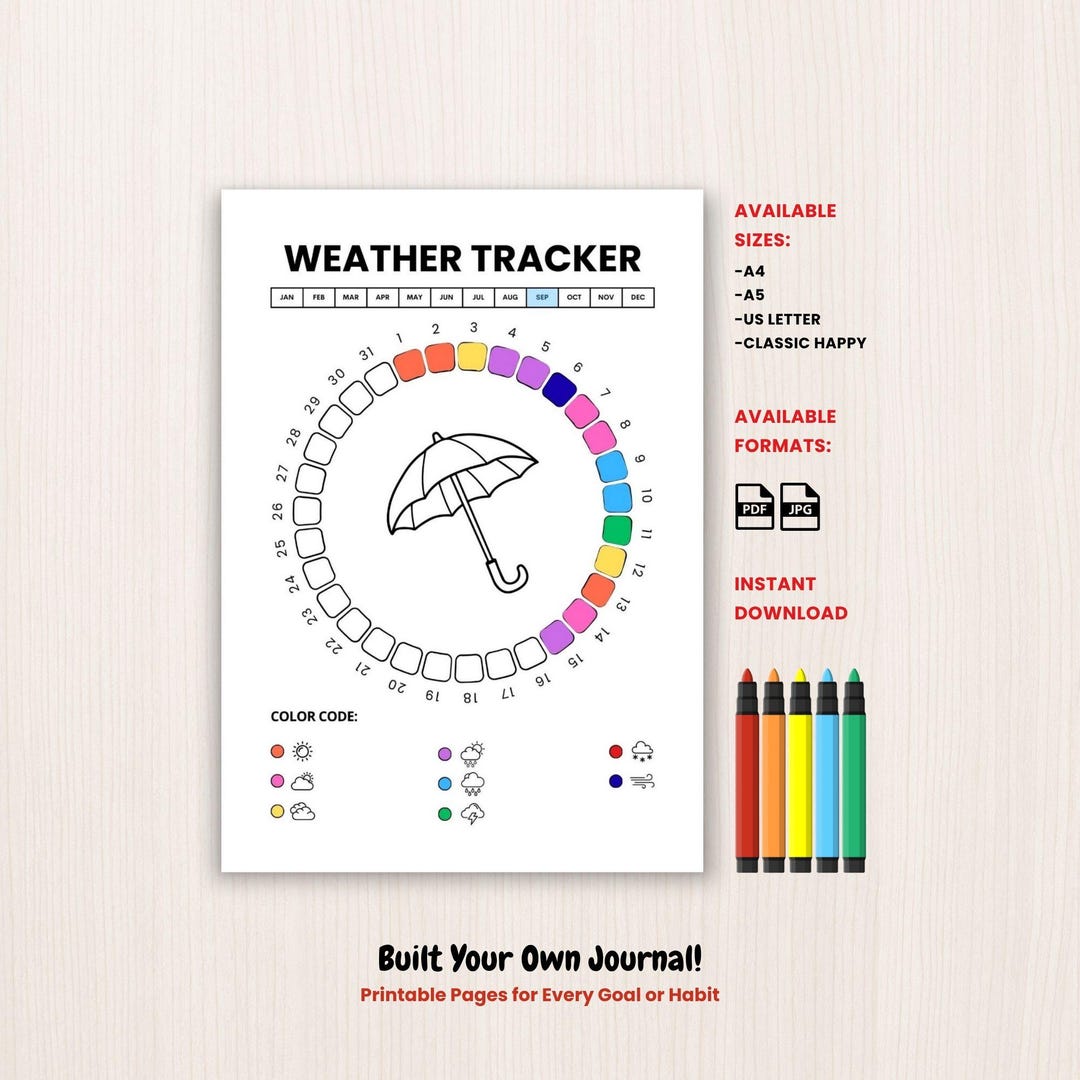 Daily Weather Tracker Printable Weather Journal Page Monthly Weather ...