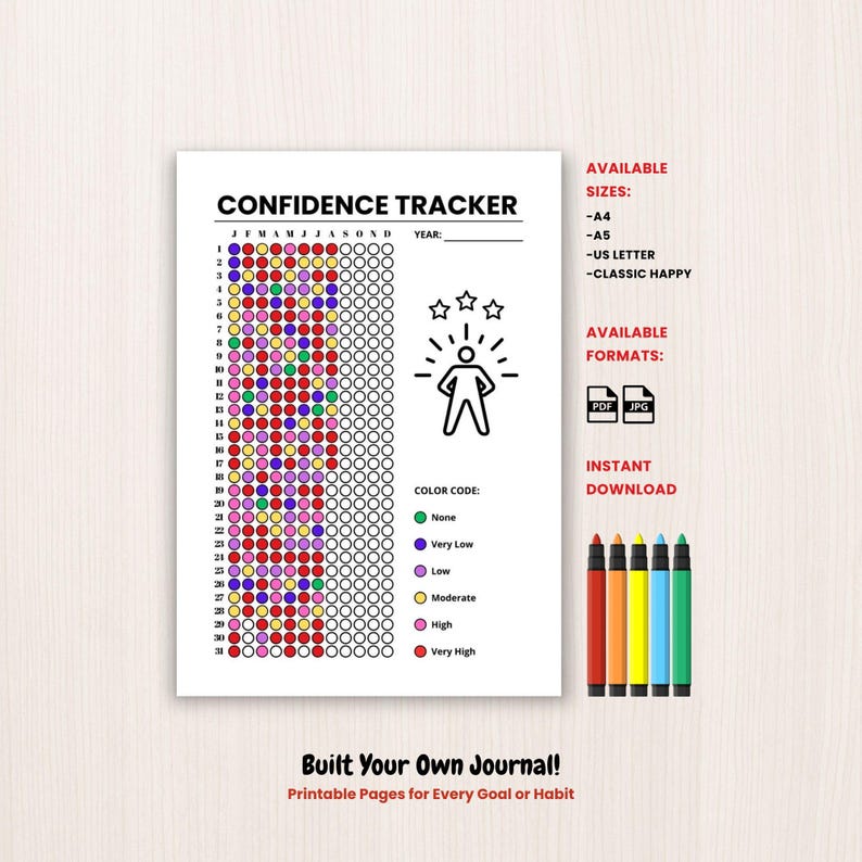 Confidence Tracker Printable Personal Growth Tracker Yearly Journal ...