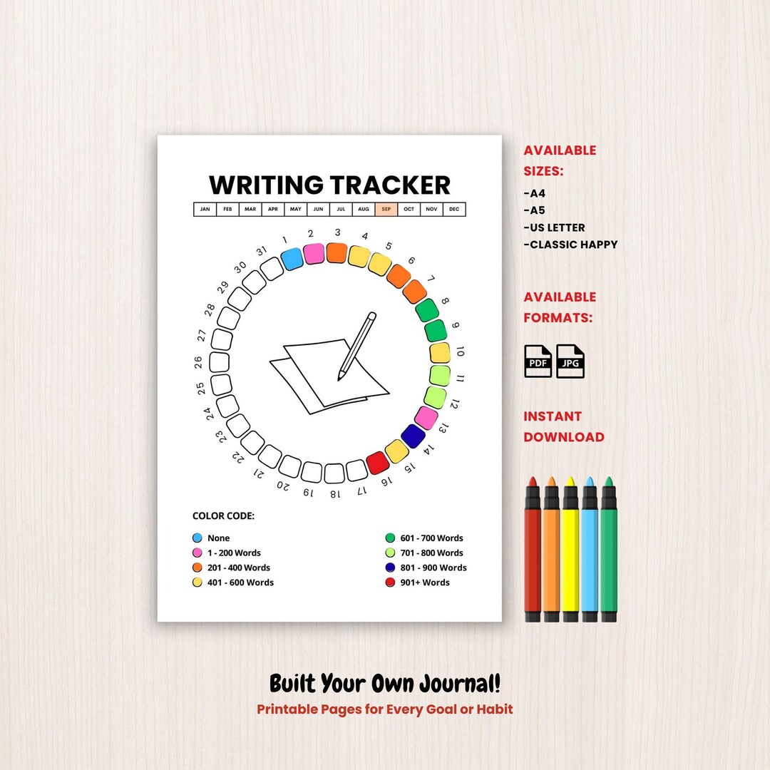 Word Count Tracker Printable Writing Log Monthly Writing Journal Page ...
