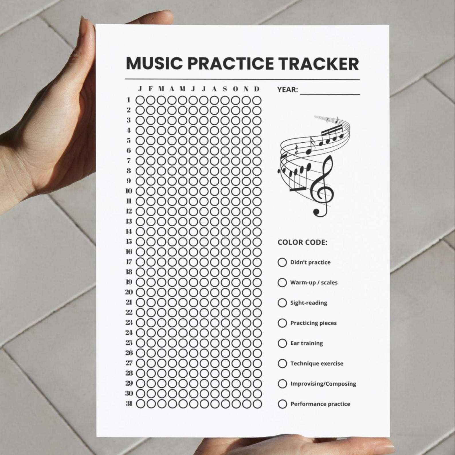 Music Tracker Printable Yearly Instrument Practice Log Daily Voice ...