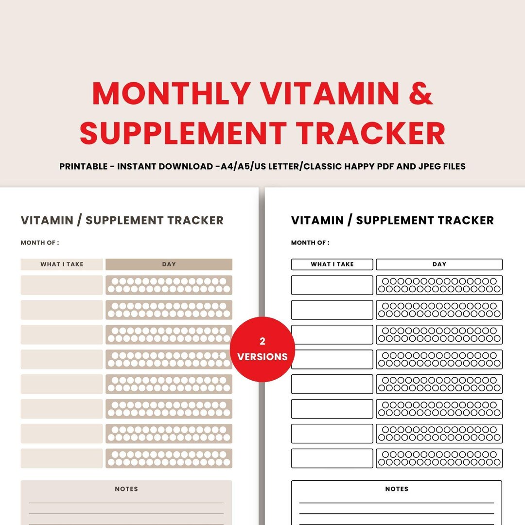 Daily Vitamin Tracker Printable Supplement Log Chart Pill Tracker ...