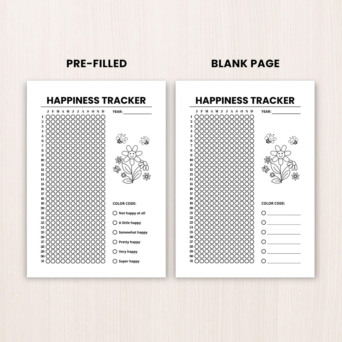 Happiness Tracker Printable Mood Tracker Yearly Positive Habit Tracker ...