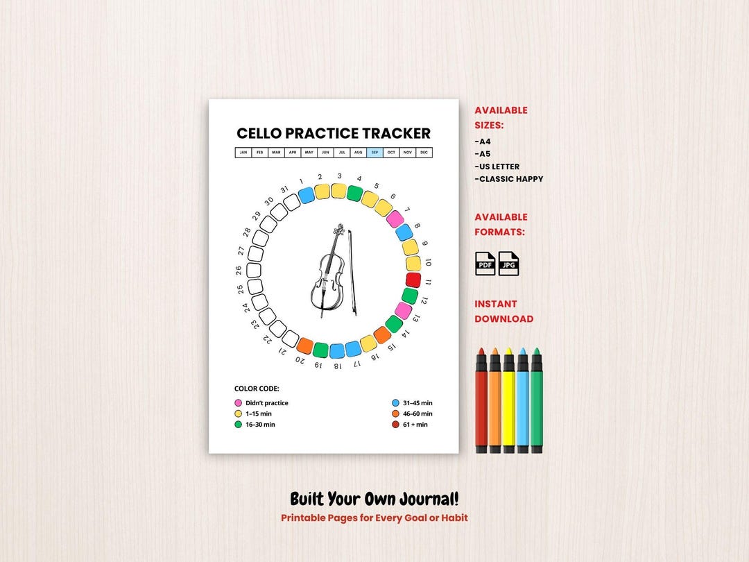 Cello Practice Tracker Printable Lesson Log, Music Student Journal Page ...