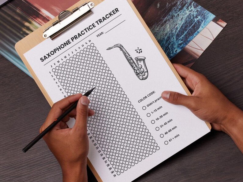 Saxophone Practice Tracker Printable Music Journal, Band Student Log ...
