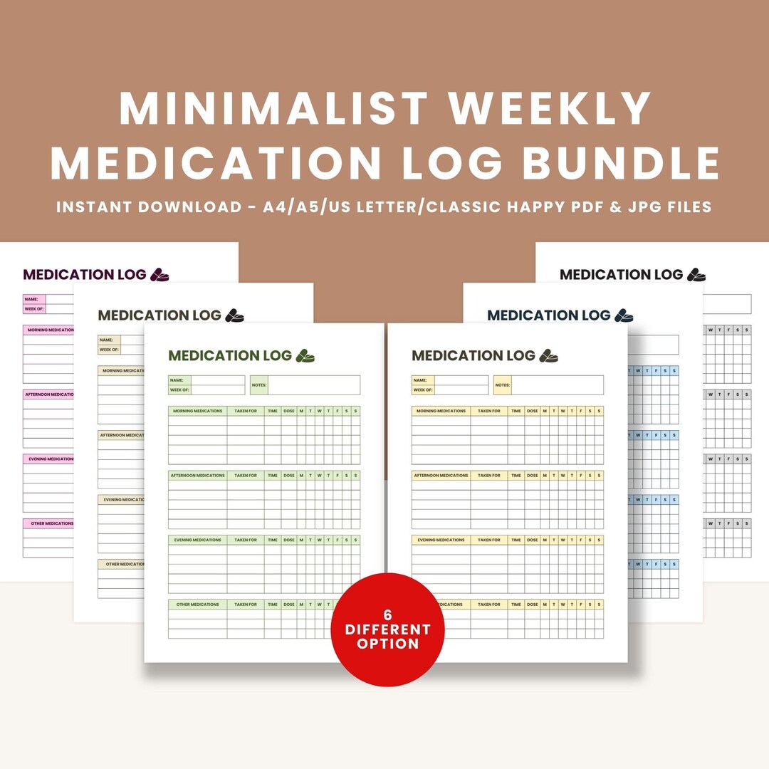 Colorful Medication Log Printable Daily Medication Tracker Bundle ...