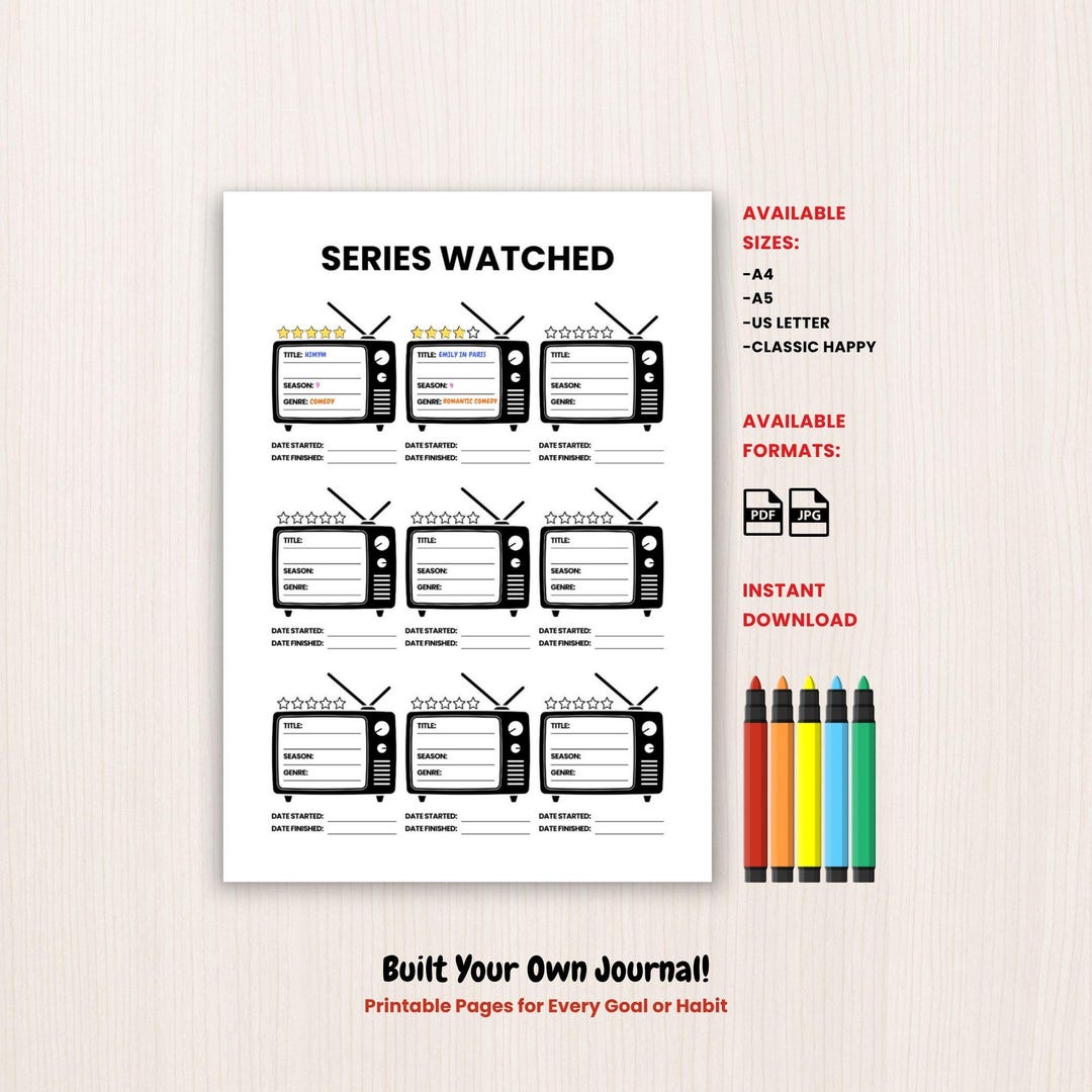 Series Watched Journal Pages Printable TV Series Tracker TV Show Log ...