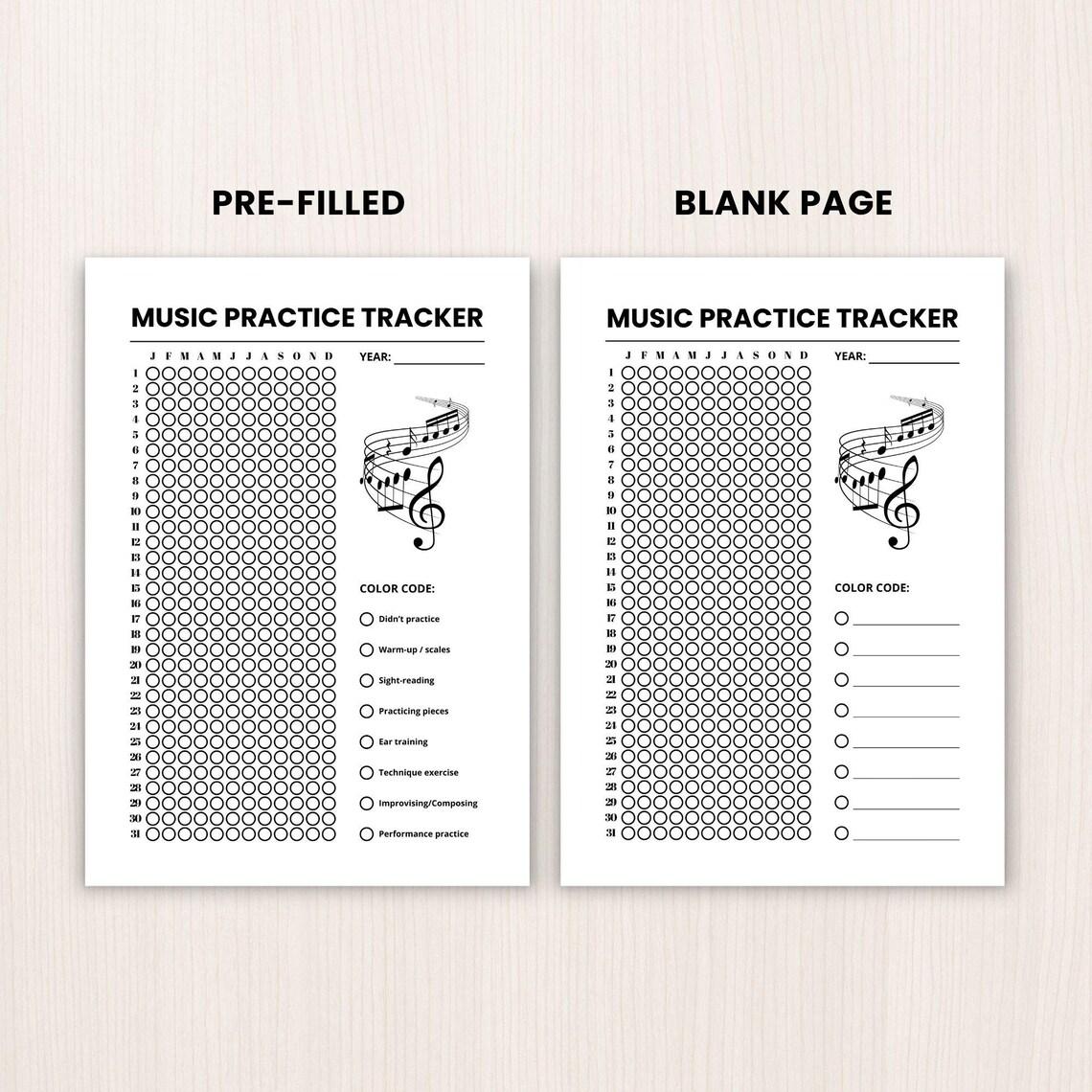 Music Tracker Printable Yearly Instrument Practice Log Daily Voice ...