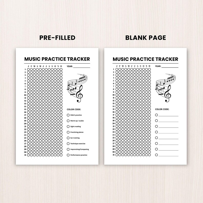 Music Tracker Printable Yearly Instrument Practice Log Daily Voice ...