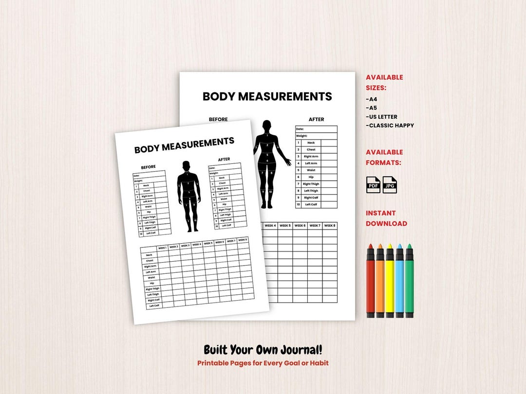 Body Measurement Tracker Printable Weight Loss Journal Page Digital ...