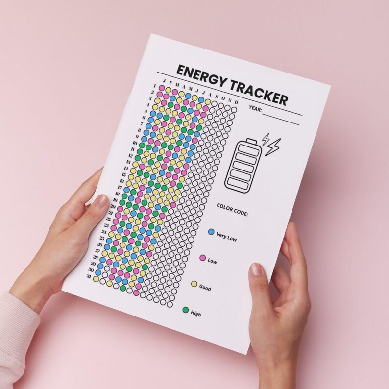 Energy Tracker Printable, Yearly Mood Tracker, Productivity Journal ...