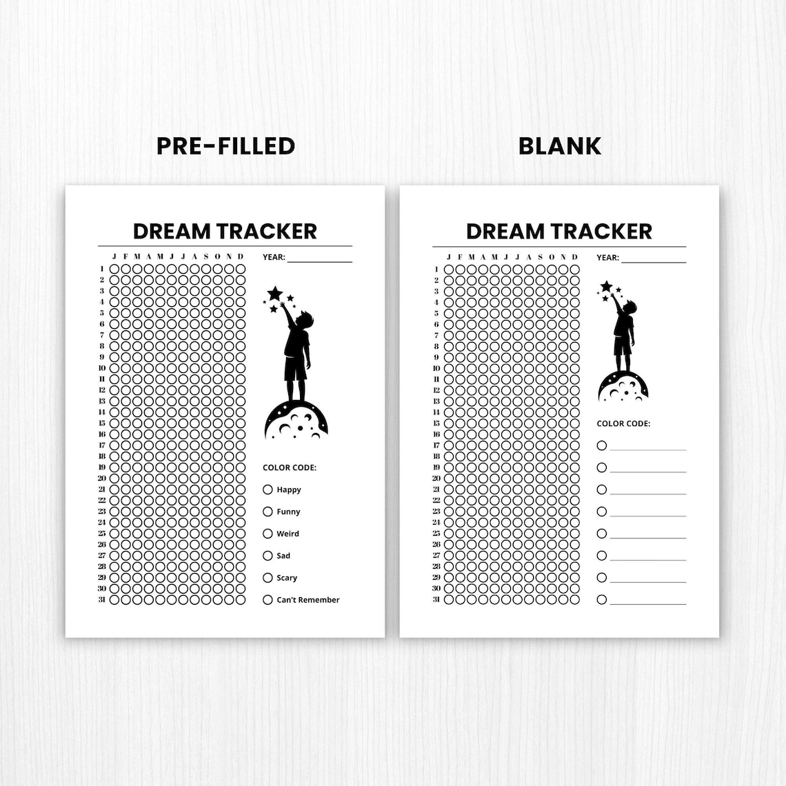 Dream Journal Page Yearly, Printable Dream Tracker, Daily Dream Log ...