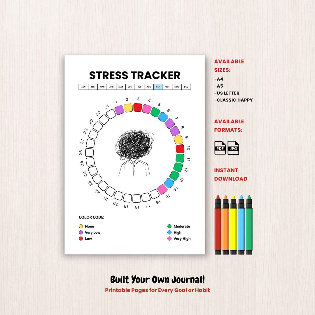 Stress Tracker Printable Journal Page Monthly Anxiety Log Anxiety ...