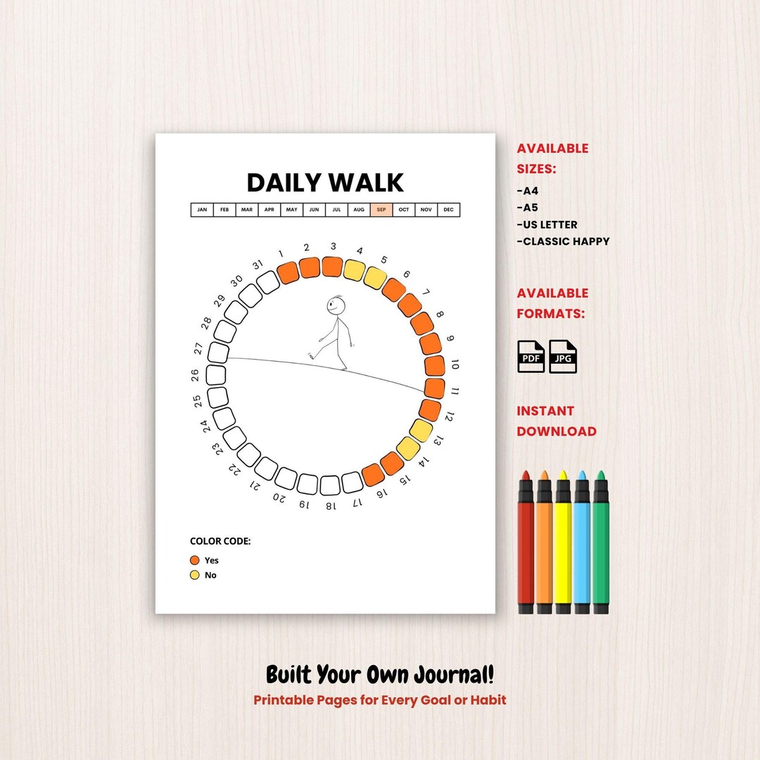 Daily Walk Tracker Printable Walking Journal Page Monthly Step Log ...