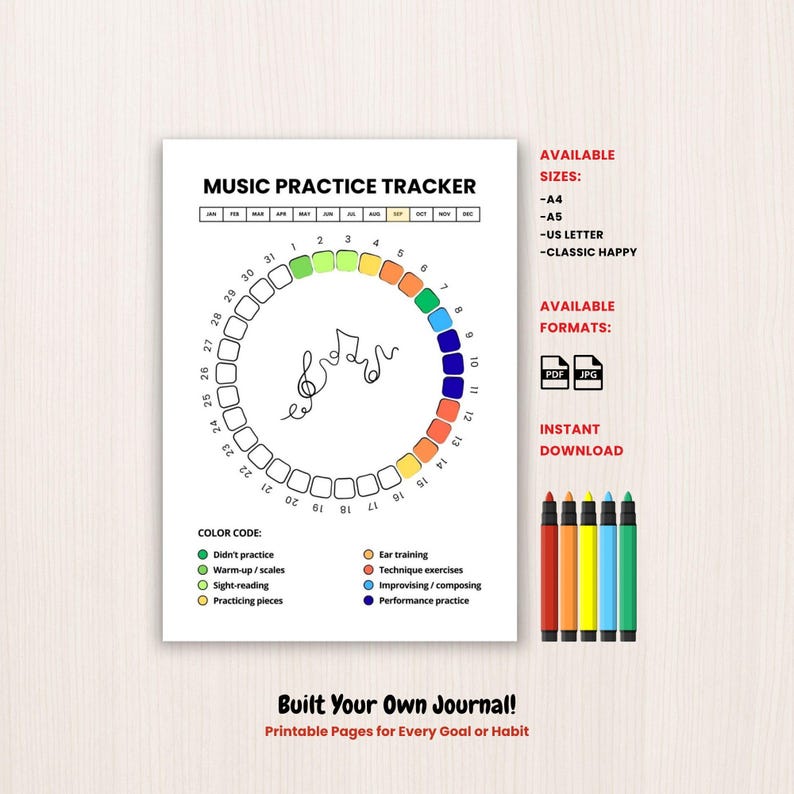 Music Tracker Printable Monthly Instrument Practice Log Daily Voice ...