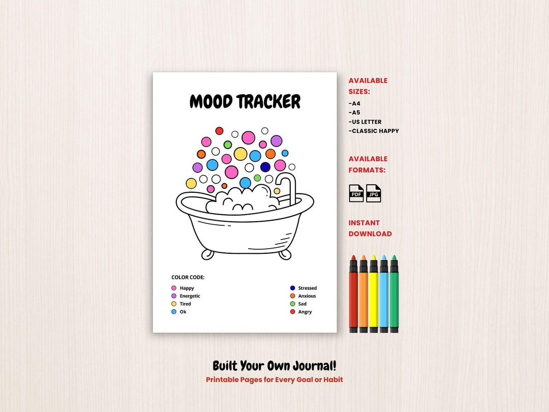 Bubble Bath Mood Tracker, Printable Journal Page, Cute Daily Mood Log ...