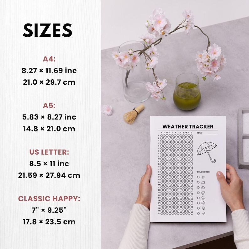 Weather Tracker Yearly Printable Weather Journal Page Daily Temperature ...