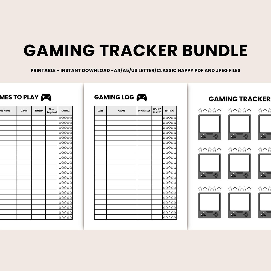 Gaming Tracker Bundle Printable Gaming Log Set Gaming Journal Page ...