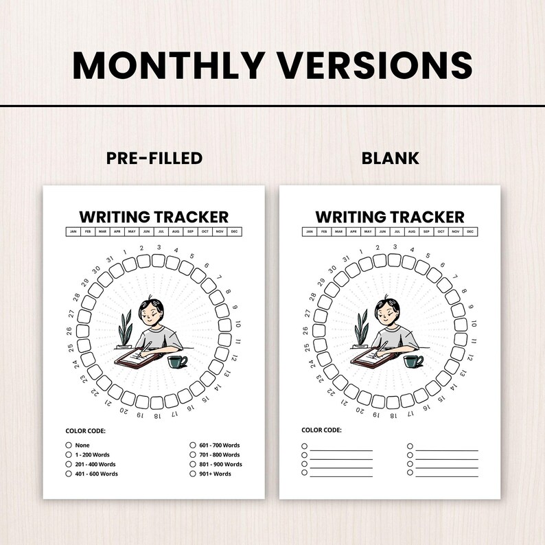 Writing Tracker Printable Word Count Log Monthly Writing Journal Page ...