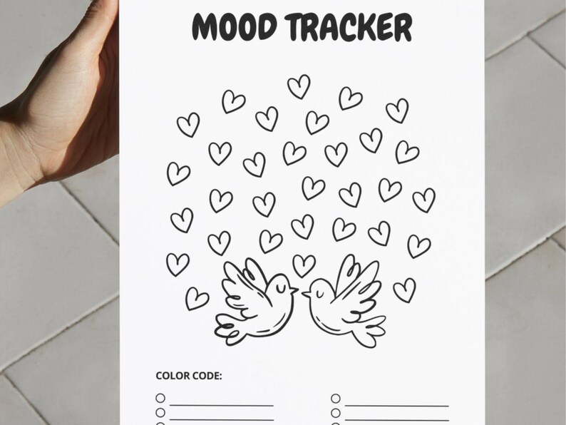Hearts Mood Chart Printable Mood Tracker Digital Mood Journal Page ...