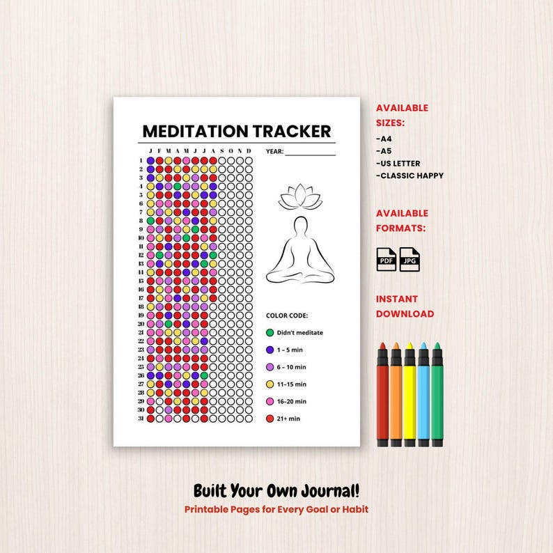 Meditation Tracker Printable Yearly Practice Log Spiritual Growth ...