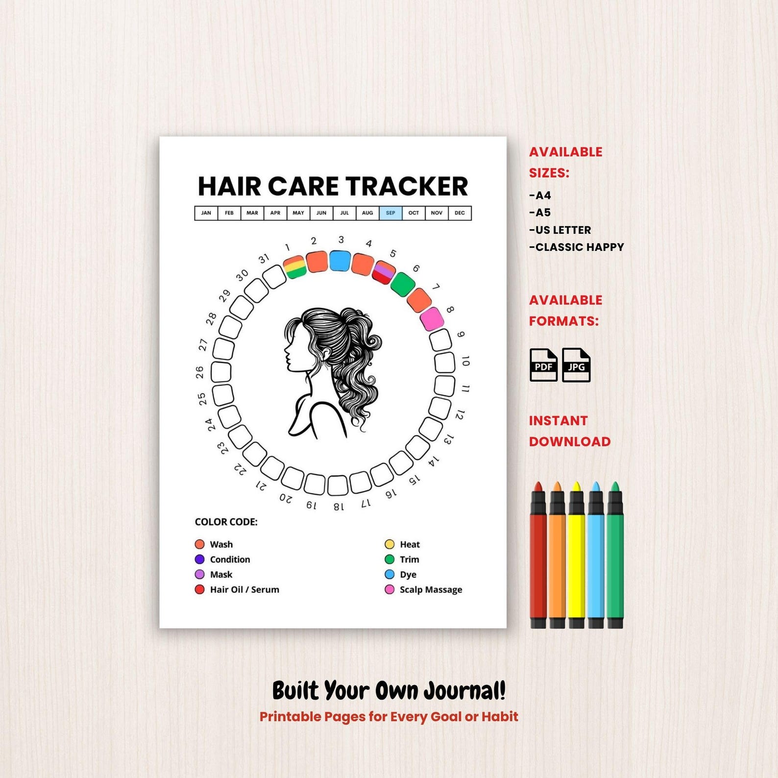 Hair Care Tracker Printable Monthly Habit Tracker Beauty Routine ...