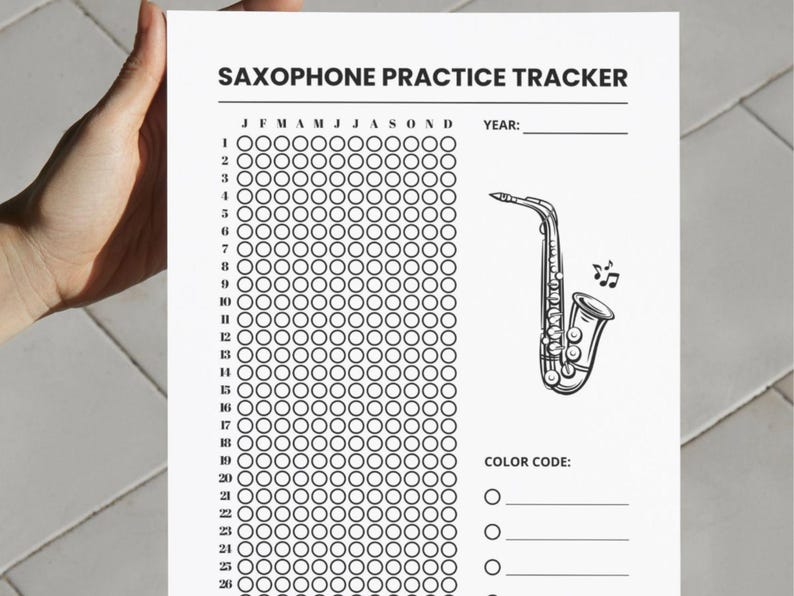 Saxophone Practice Tracker Printable Music Journal, Band Student Log ...