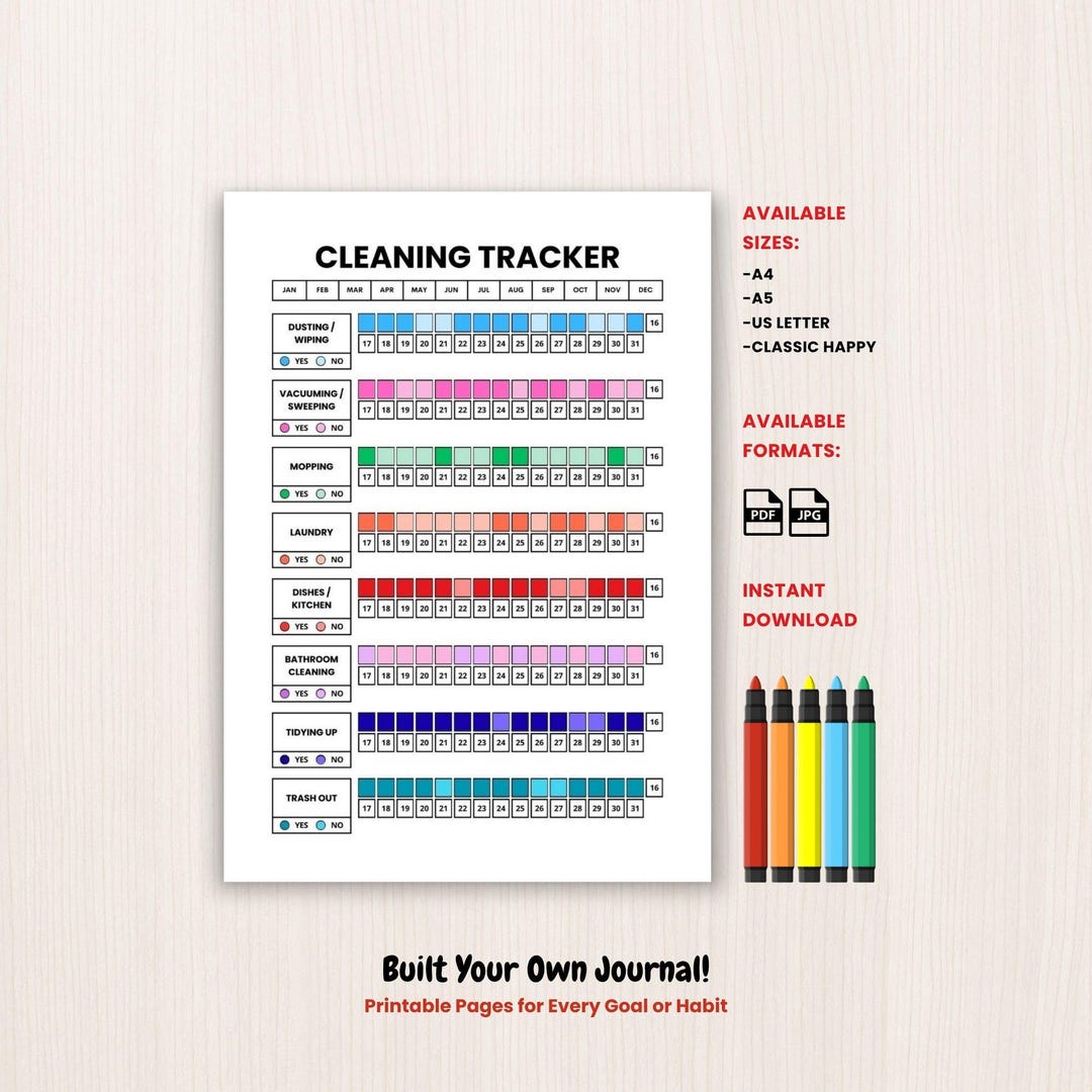 Home Cleaning Tracker Printable Monthly Chore Log Housekeeping Journal ...