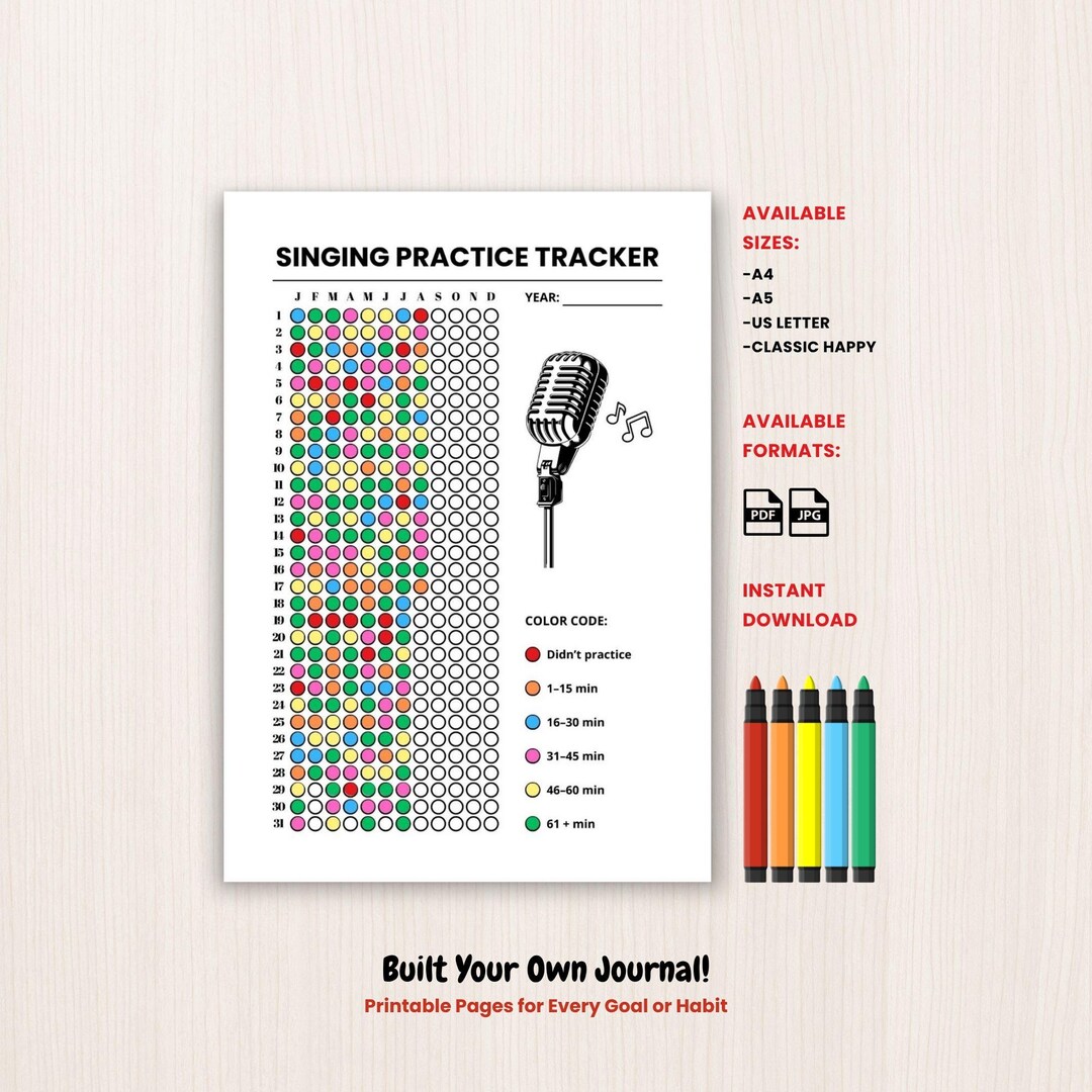 Singing Tracker Yearly Printable Voice Exercise Journal Page Daily ...