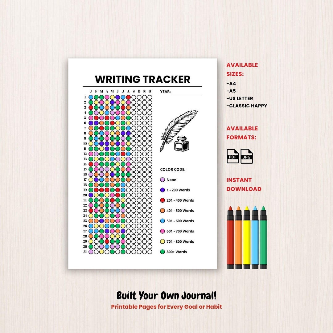 Writing Tracker Yearly Printable Writing Journal Page Daily Writing Log Word Count Tracker Book ...