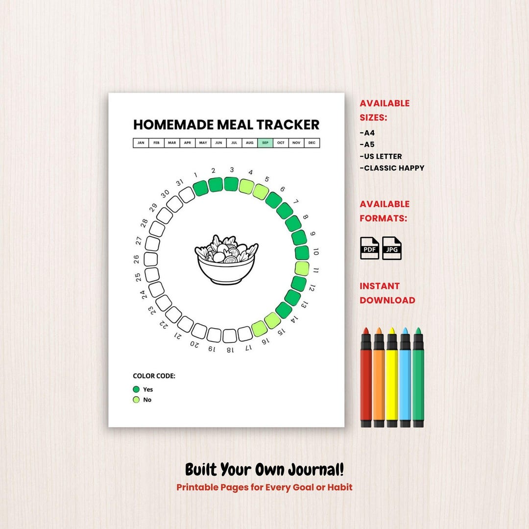 Homemade Meal Tracker Printable Cooking Log Healthy Eating Journal Page ...