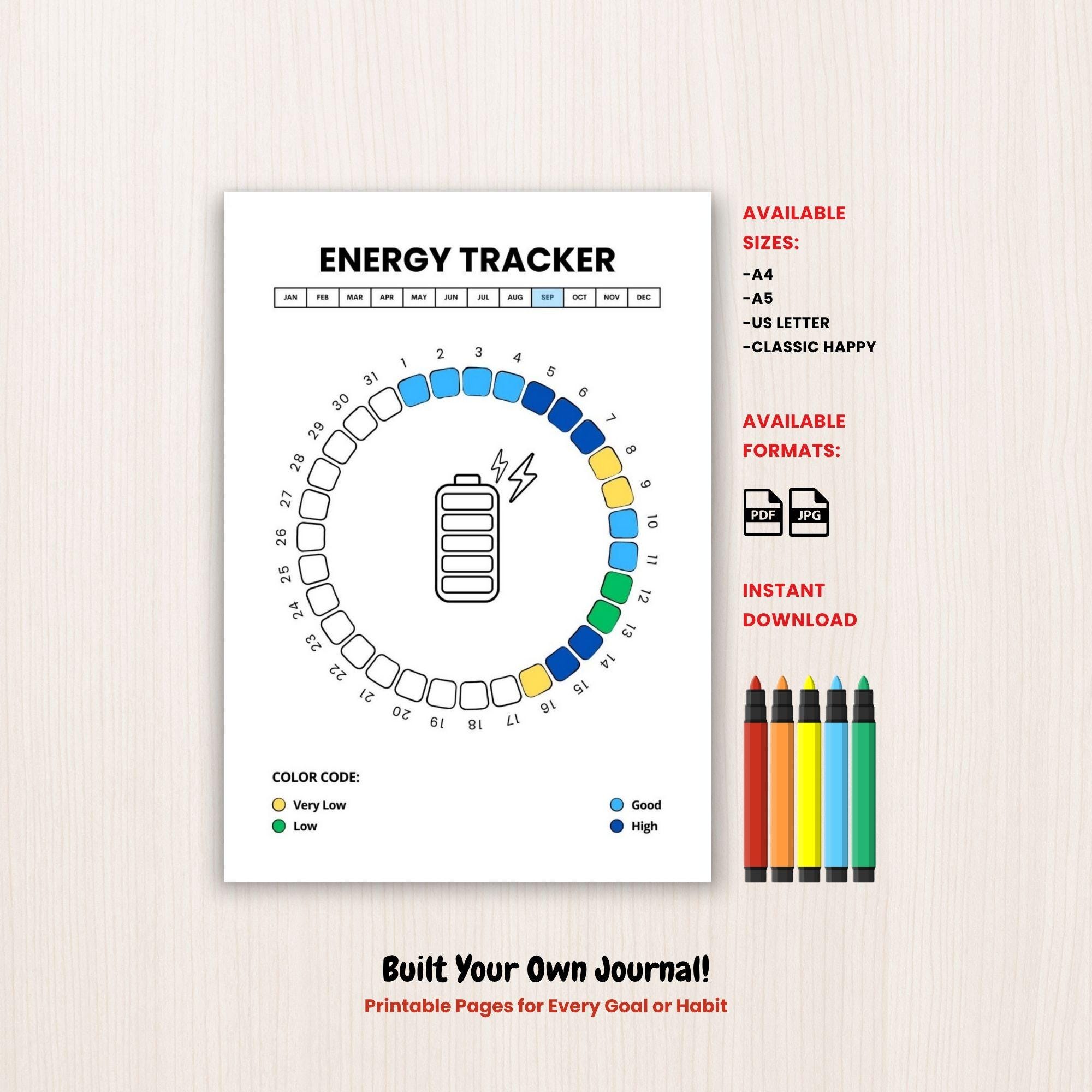 Energy Tracker Printable Daily Mood Log Productivity Journal Page ...