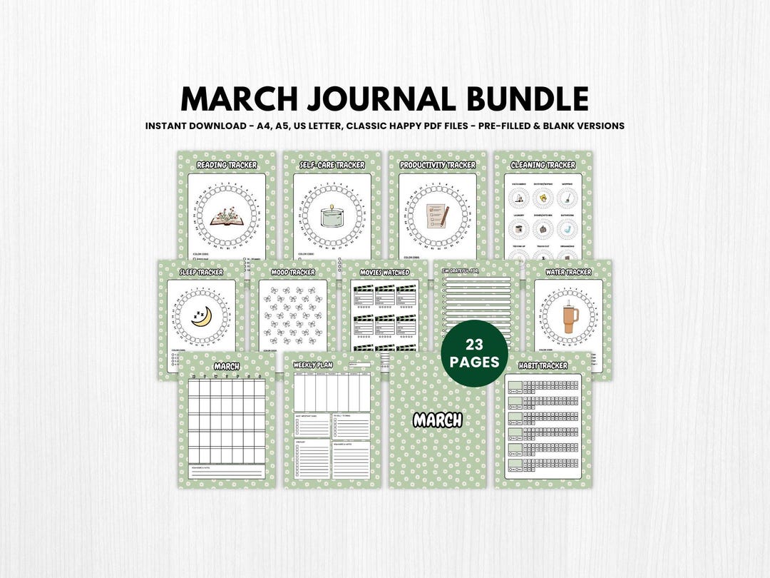 March Bullet Journal Bundle, Printable Daisy March Planner, Floral ...